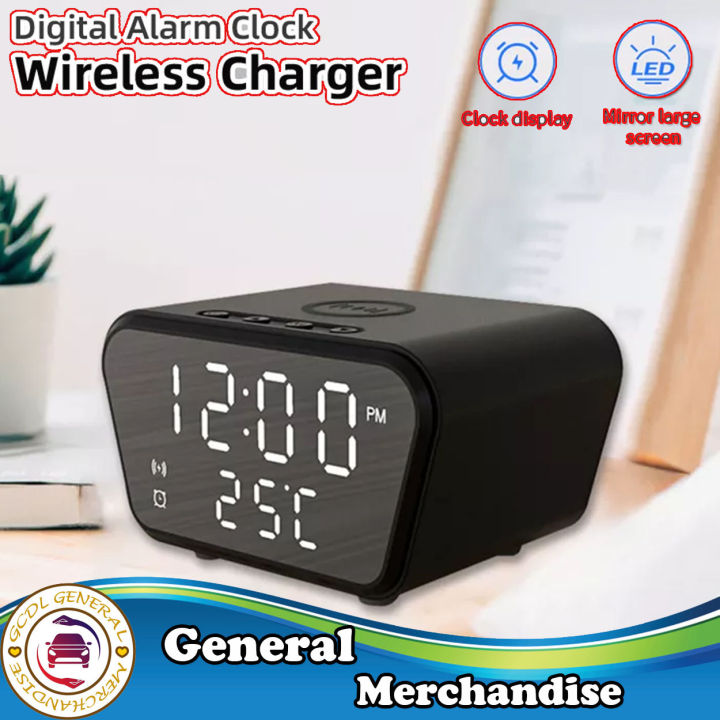 Digital Alarm Clock Wireless Charger 2 in 1 for Phone with Alarm Time ...