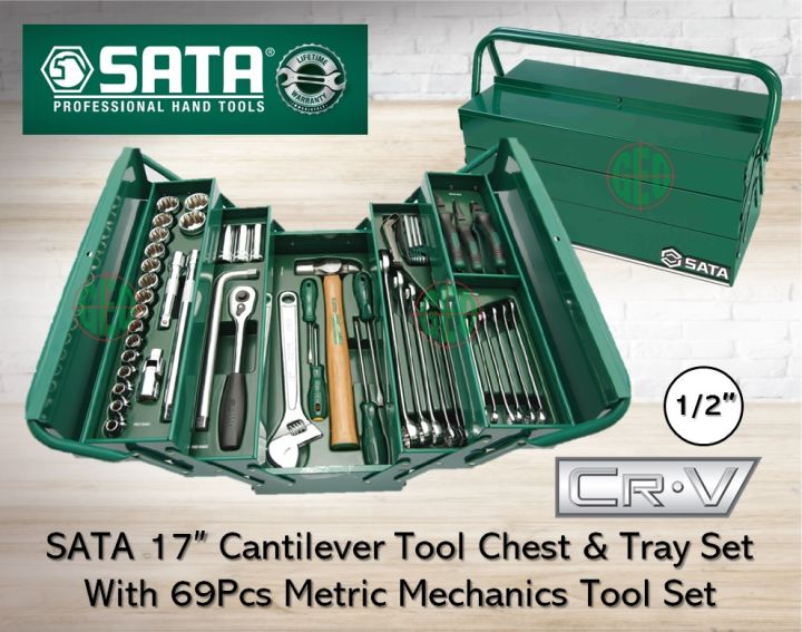 SATA 17" Cantilever Tool Chest & Tray Set With 69Pcs Metric Mechanics ...