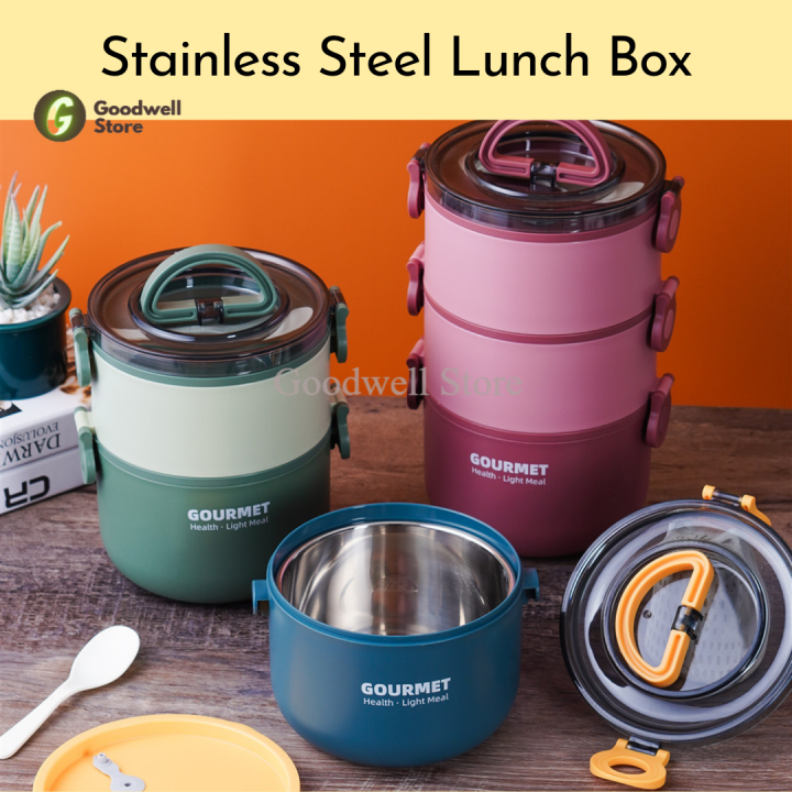 2.2L Bekas Makanan Tahan Panas 304 不锈钢保溫飯盒 3 Layer Stainless Steel ...