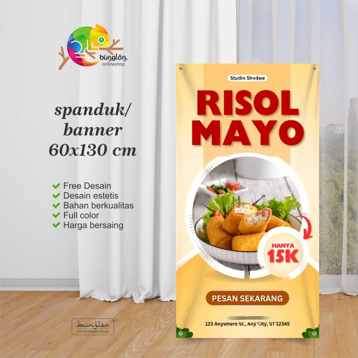 Spanduk Banner Kuning & Merah Minimalis Promosi Makanan Risol Mayo ...