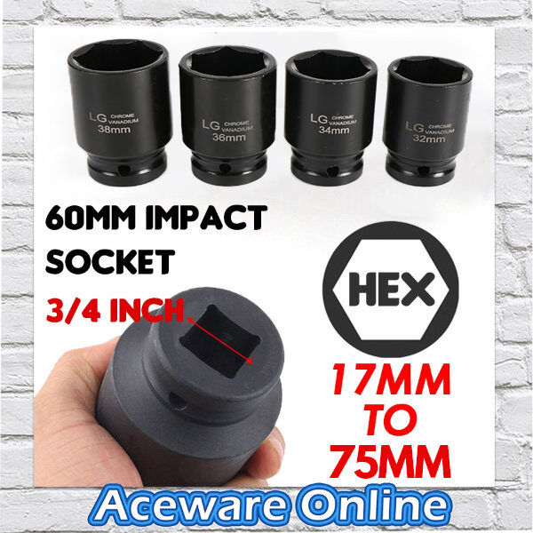 3/4 INCH X 60MM BLACK HEX IMPACT SOCKET BOX SOCKET 17MM TO 75MM IMPACT ...
