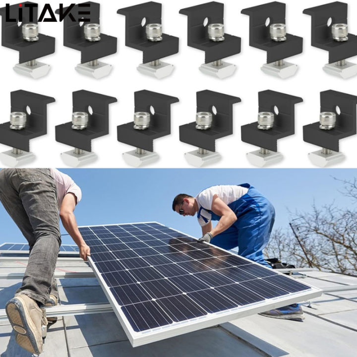 12pcs Solar Panel Bracket End Clamp Kit Centre Clamp Fixing Solar Panel ...
