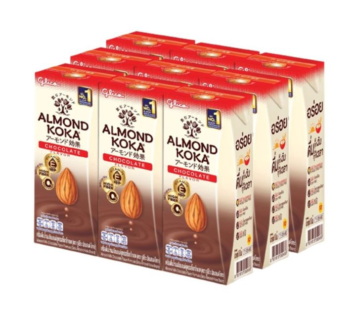 Glico Almond Koka Chocolate Milk เครื่องดื่ม น้ำนม อัลมอนด์ รสช็อคโกแลต 180ml. x 9กล่อง | Lazada ...