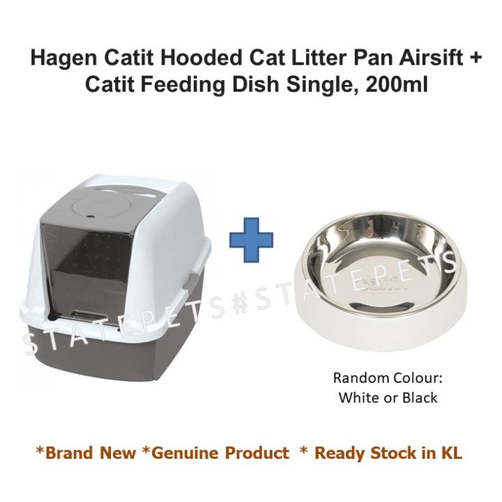 Hagen Catit Hooded Cat Litter Pan Airsift + Catit Feeding Dish Single ...