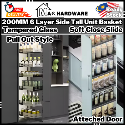 Deluxe 200MM Side Tall Unit Pull Out Basket 6 Layer With Soft Close Slide | Lazada