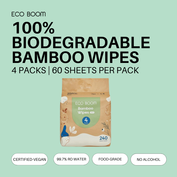 BAG OF 4 ECO BOOM Wipes 100% Biodegradable Vegan Bamboo 60 Sheets ...
