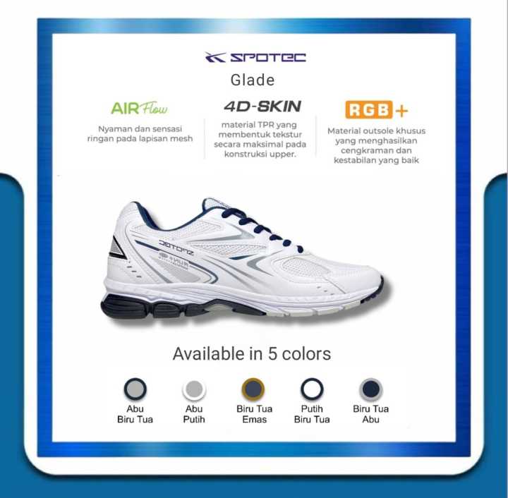 SPOTEC Sepatu Running Glade Putih - Biru Tua | Lazada Indonesia