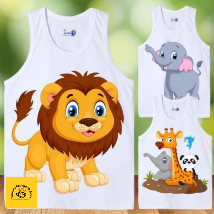 KIDS SUMMER SANDO WHITE CHARACTER PRINTS COTTON SPANDEX BOY GIRL ANIMAL ...