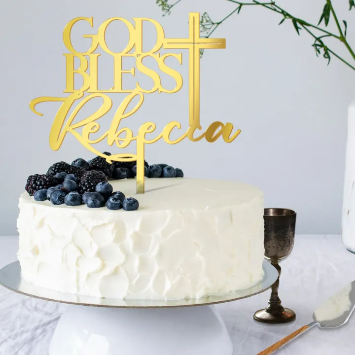 Personalized God Bless Acrylic Cake Topper Baptism Christening First Holy Communion Cake ...