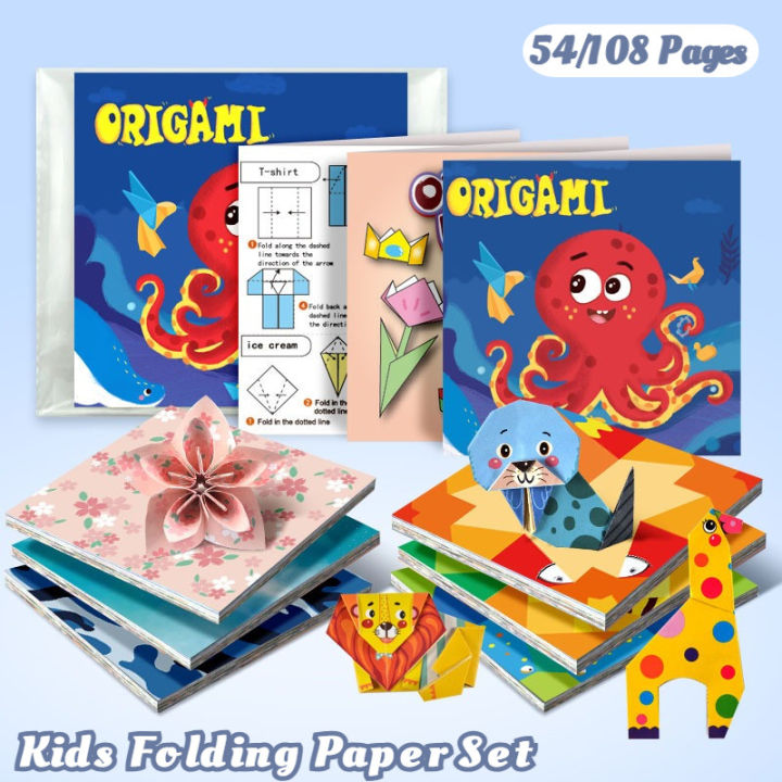 54/108Kids Folding Paper Set DIY Craft Cartoon Animal Origami Paper ...
