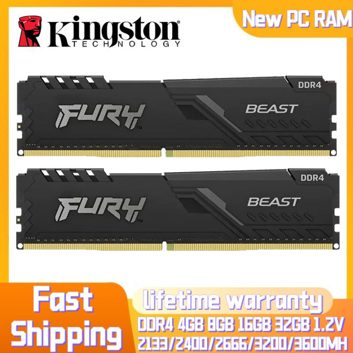 【Free shipping】Kingston FURY BEAST DDR4 RAM 4GB 8GB 16GB 2133/2400/2666/3200Mhz CL16 DIMM 288Pin ...