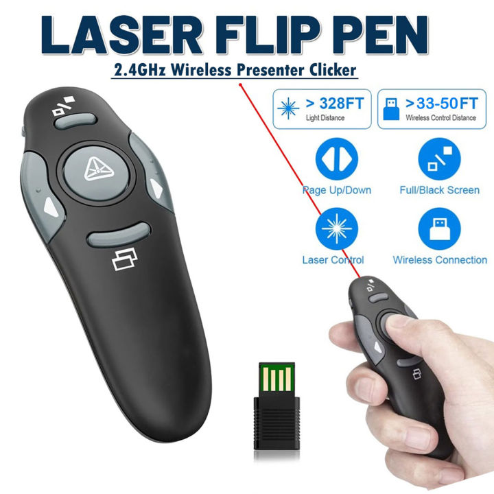 USB 2.4GHz Wireless PPT PowerPoint Presenter Pointer Clicker Laser ...