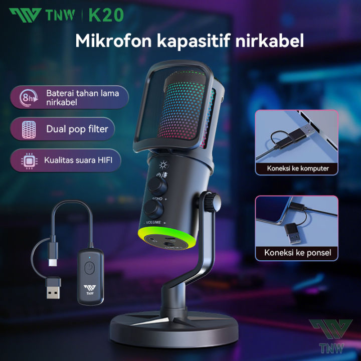 TNW K20 Wireless Microphone Condenser USB Type-C Mikrofon With RGB ...