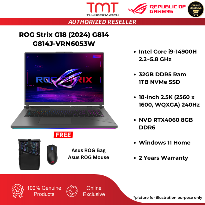 ASUS ROG Strix G18 (2024) G814J-VRN6053W Gaming Laptop (ECLIPSE GRAY ...
