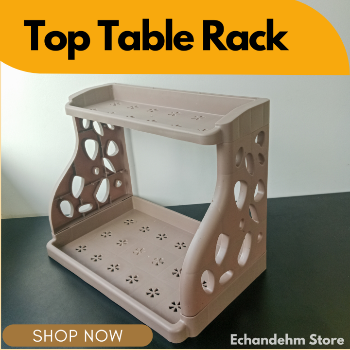 2-Layer Multi-Purpose Mocha Table Top Rack - Space-Saving Organizer ...