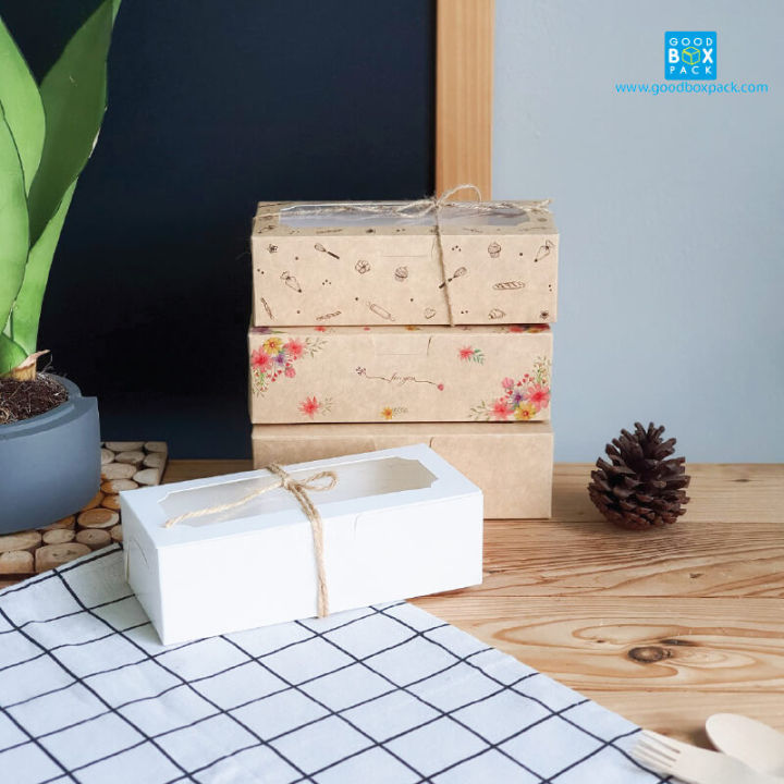 Goodboxpack(20ใบ/แพ็ค)กล่องใส่คุกกี้ทรงยาว กล่องกระดาษ กล่องเบเกอรี่ กล่องมีหน้าต่าง กล่องของฝาก ...