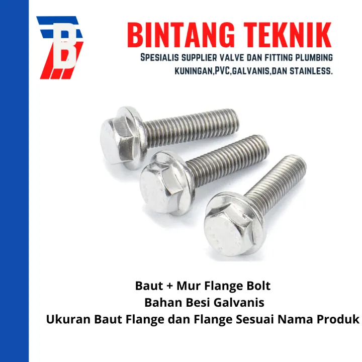 Baut Flange Bolt M16x60 1 1/2" inch Besi Galvanis | Lazada Indonesia