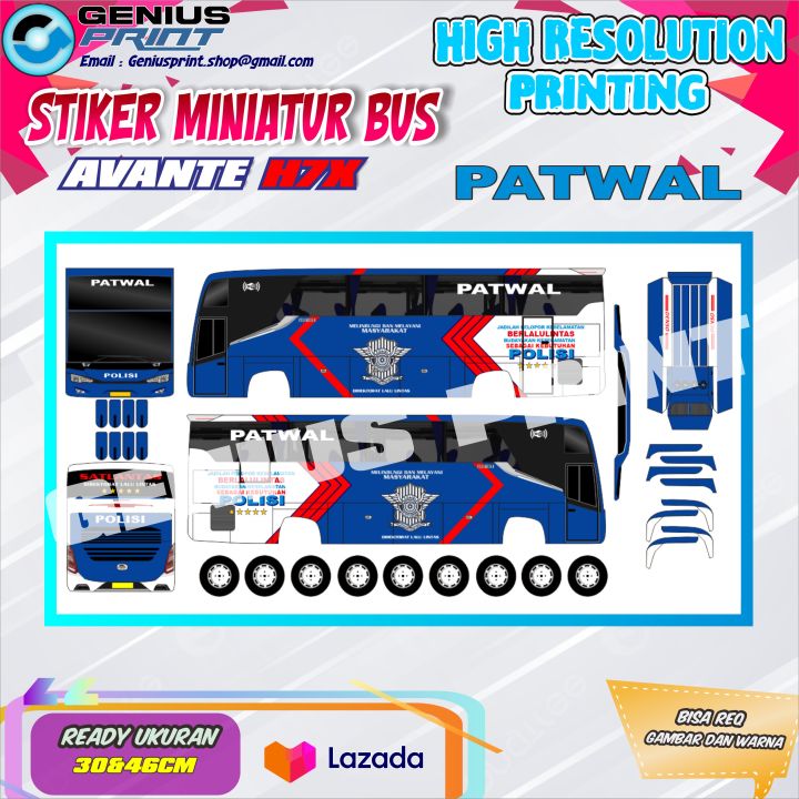 Stiker Mainan Miniatur Bus Avante H7x Livery Patwal | TNI | Raider Uk ...
