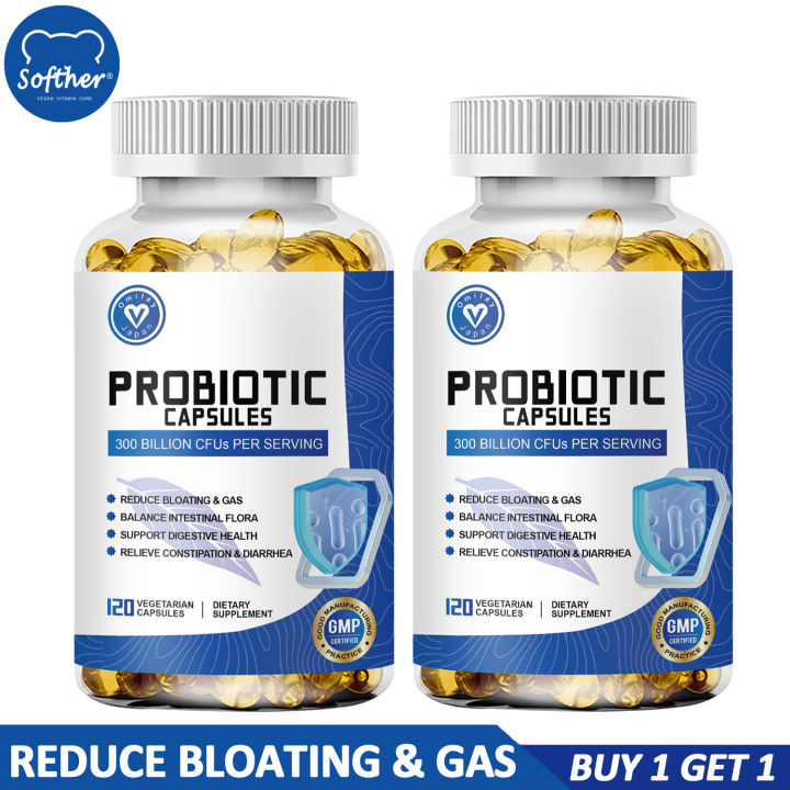 Softher Probiotic Capsules 300 Billion CFU with Prebiotics Promote ...