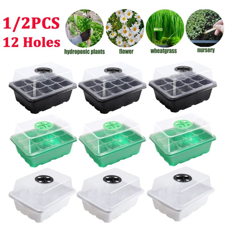 12 Grids Seed Starter Kit Plant Seeds Grow Box Seedling Trays ...