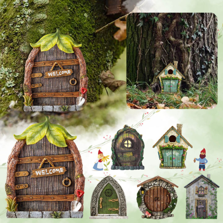 Miniature Fairy Gnome Door Figurines Elf Home For Yard Art Garden Tree