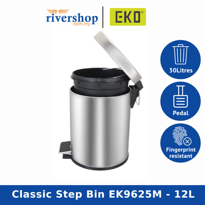 Eko Classic Step Bin EK9625M - 12Litres Stainless Steel Dustbin Rubbish ...