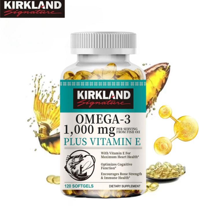 KIRKLAND Omega 3 Vitamin E Capsules 1000mg 120pcs Supports Heart Health ...