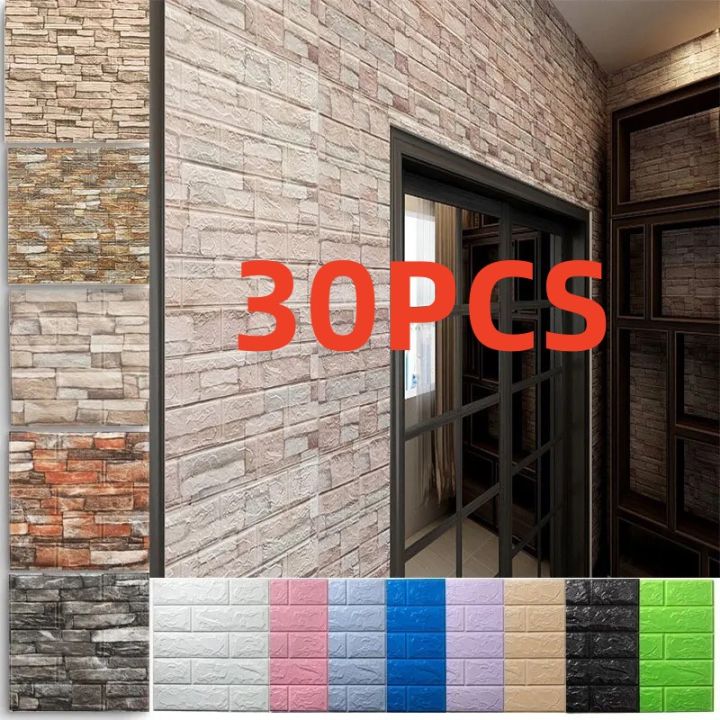 30pcs /Set Self Adhesive 35CMX38CM 3D Foam Wallpaper Waterproof Brick ...