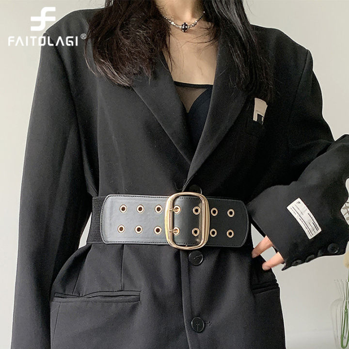 Simple Punk เข็มขัดกว้างสำหรับผู้หญิงสีทองหัวเข็มขัดเข็มขัด Retro ...