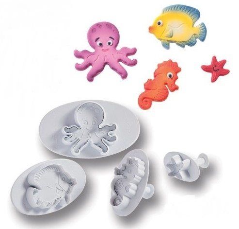 4pcs Marine Sea life Plunger Cutter Set - Fish Octopus Seahorse ...