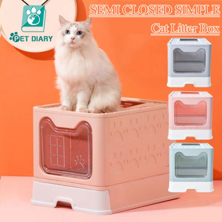 Large Cat Litter Box Size Foldable Semi -Closure Cat Bed With Drawer ...