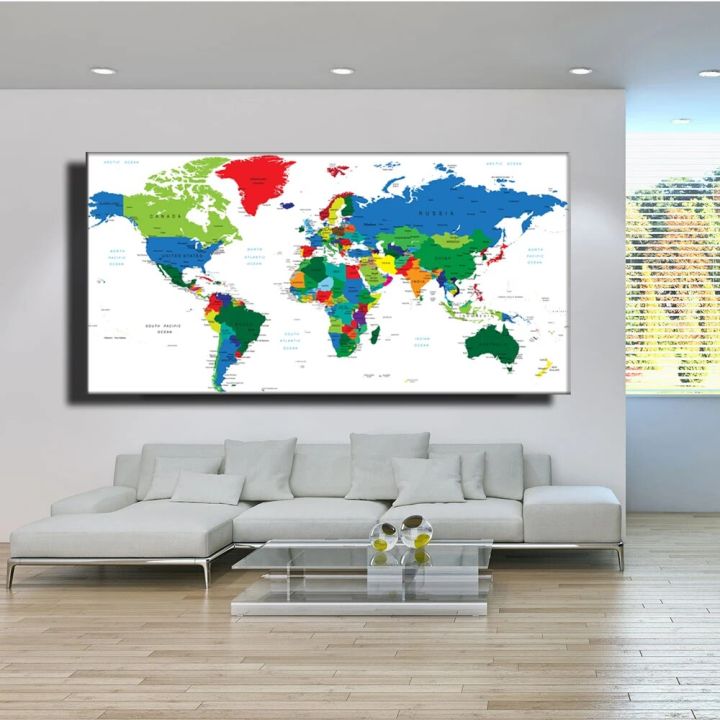 Abstract World Map Poster, Modern Style Travel Large World Colorful Map ...