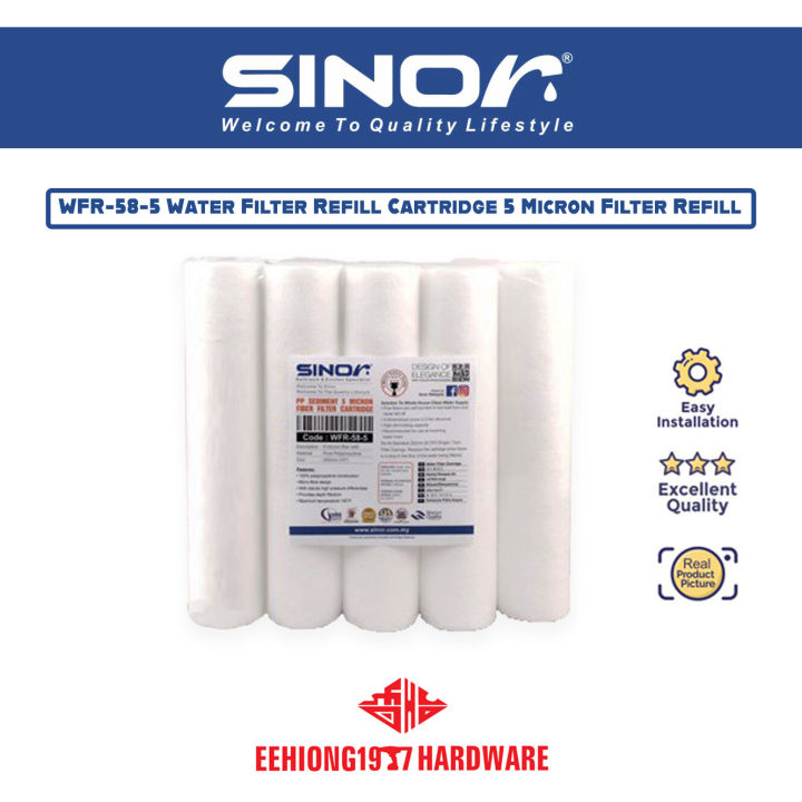 Sinor WFR-58-5 Water Filter Refill Cartridge 5 Micron Filter Refill ...