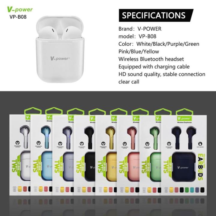 NEW ITEM V-Power B08 TWS Wireless Bluetooth Headset Earbuds | Lazada PH