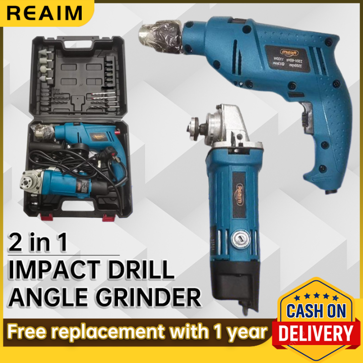 【COMBO SET】🔥 1200W Angle Grinder + 1000W 2 In 1 Electirc Impact Drill ...