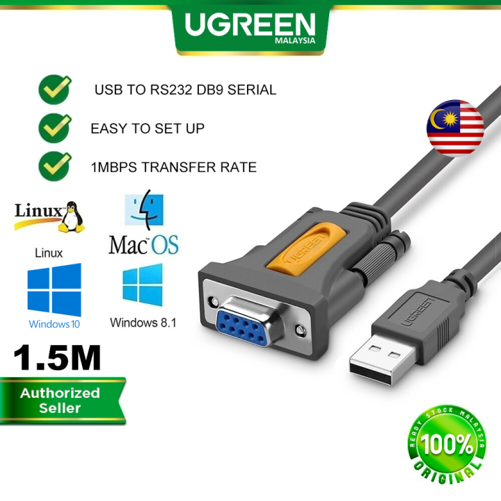 UGREEN USB to DB9 RS232 Serial Female Adapter Cable Grey Creation 1Mbps ...