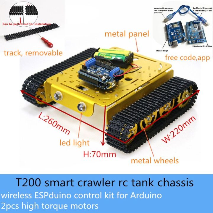 Wireless ESPduino Wifi Control T200 Metal Smart Crawler RC Tank Chassis Kit 9V/12V DC Motor DIY ...