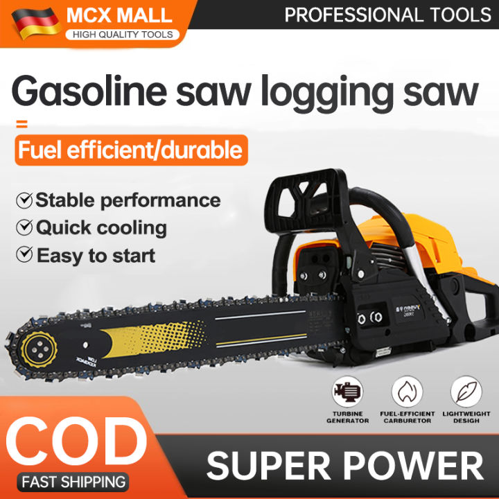 22" Chainsaw Heavy Duty Petrol 2 Stroke Chain Saw 52cc EASY START (with ...