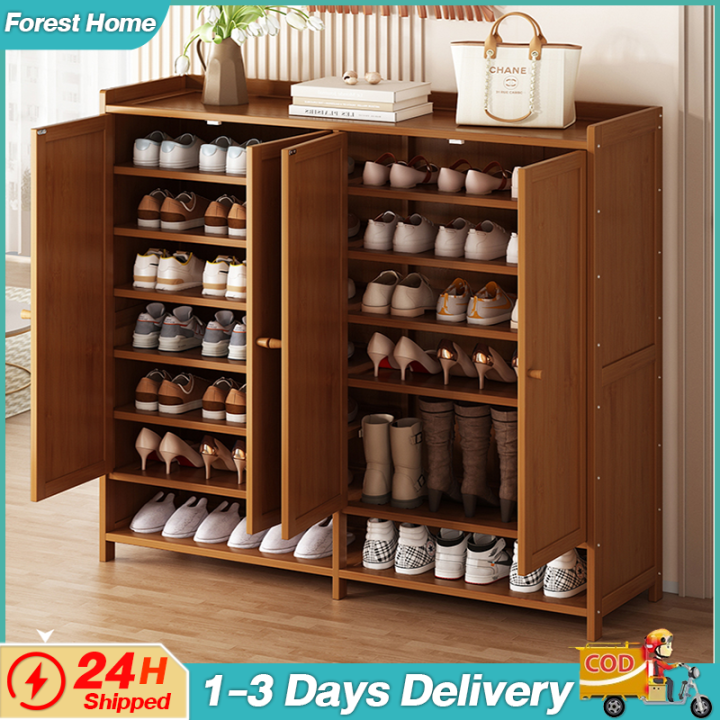 Shoe Cabinet Bamboo 2/3/4 Doors Holds 30+ Pairs Shoes Storage Cabinet ...