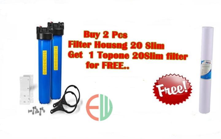 2Pcs Filter Housing 20 Inches Slim Blue W/Bracket , Spanner, Free 1pc ...