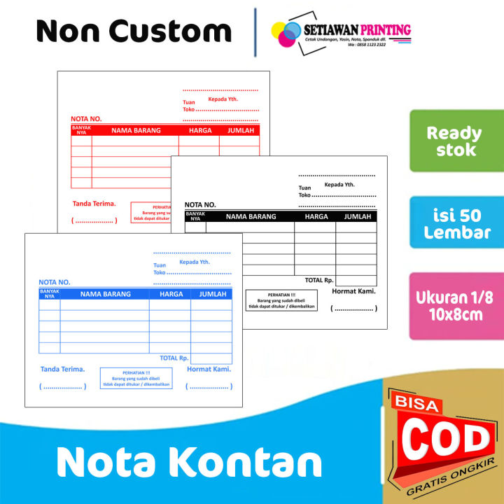 Nota Kontan 1 Ply 2 Ply Ukuran 1/8 Folio | Lazada Indonesia