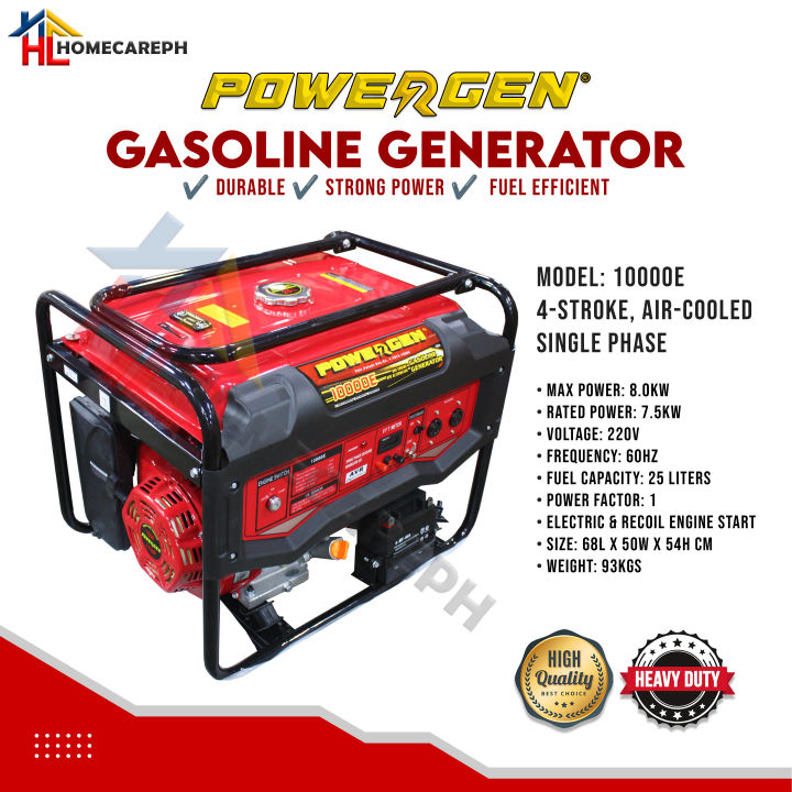 Powergen Portable Gasoline Generator 10000E (8000Watts) | Lazada PH