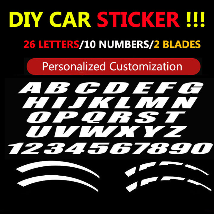 Ready Stock 3D Reflective Tire DIY Sticker Car English Letters Number ...