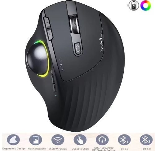 Wireless Trackball mouse Rechargeable 2.4G Bluetooth dual-mode light ...