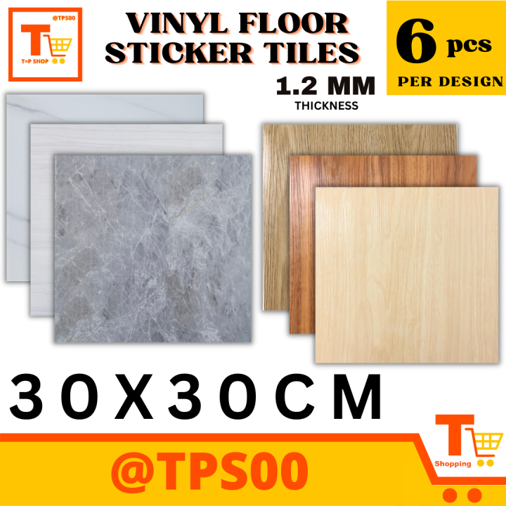 6PCS/SET FLOOR STICKER VINYL TILES "30x30" (SQUARE) WATERPROOF WITH ...