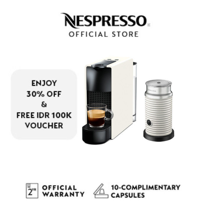 NESPRESSO Essenza Mini C30 Coffee Machine, White with Aeroccino3 White ...