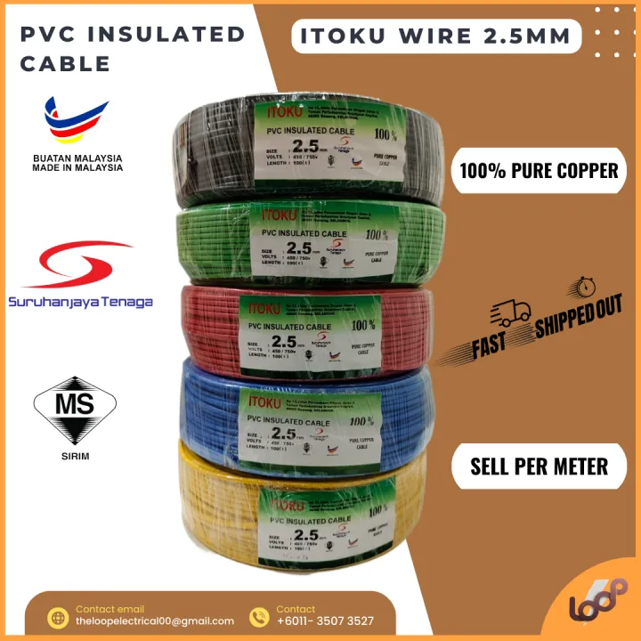(PER METER) 2.5MM WIRE / WAYAR 2.5MM S/L / PVC INSULATED CABLE 100% ...