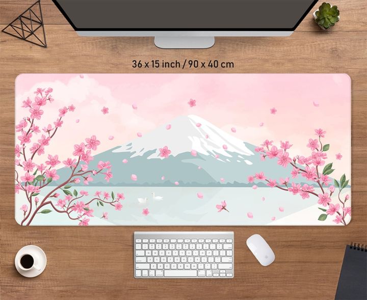 ญี่ปุ่น Pink Sakura Table Pad อนิเมะ Aesthetic Gaming Mouse Pad Xxl ...