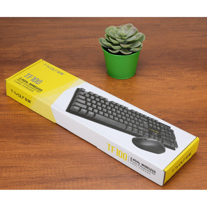 Keyboard mouse t-wolf wireless 2.4ghz combo membrane fullsize 104 keys ...