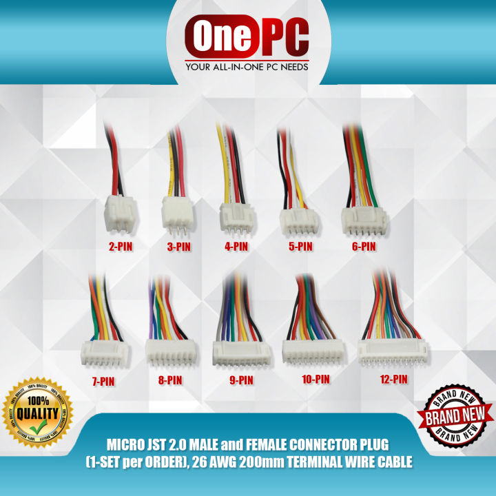 MICRO JST 2.0 MALE and FEMALE CONNECTOR PLUG (1-SET per ORDER), 26 AWG ...